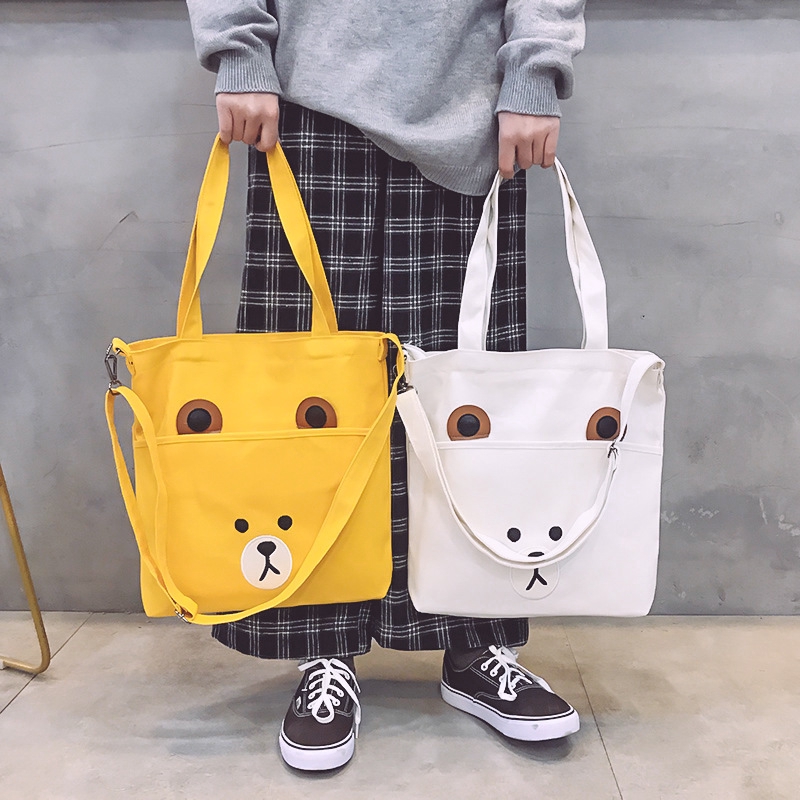 Cute Bear Woman Single Shoulder Canvas Cloth Bag White Black INS Hot ...