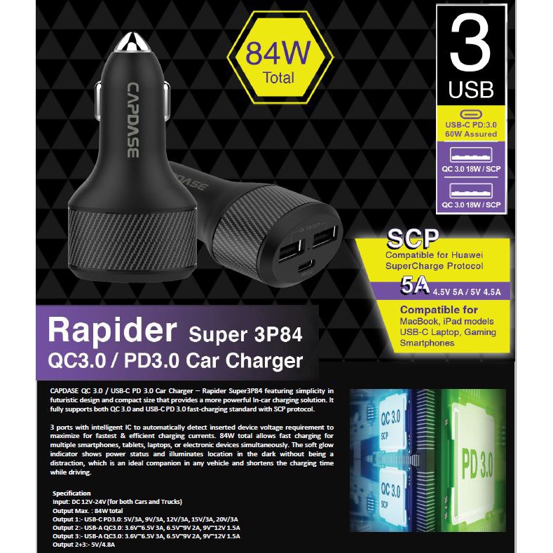 Capdase QC3.0USB-C PD Rapider Super 3P84 Car Charger - zuzondigital ...