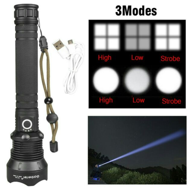 Garberiel XHP70 LED Rechargeable Flashlight Zoomable USB Torch Light ,3 ...