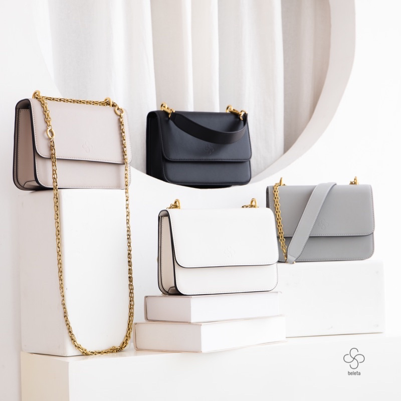 กระเป๋าสะพายแฟชั่น Belata สีขาว เทา เบจ ดำ หนังวีแกน Premium Microfiber ...