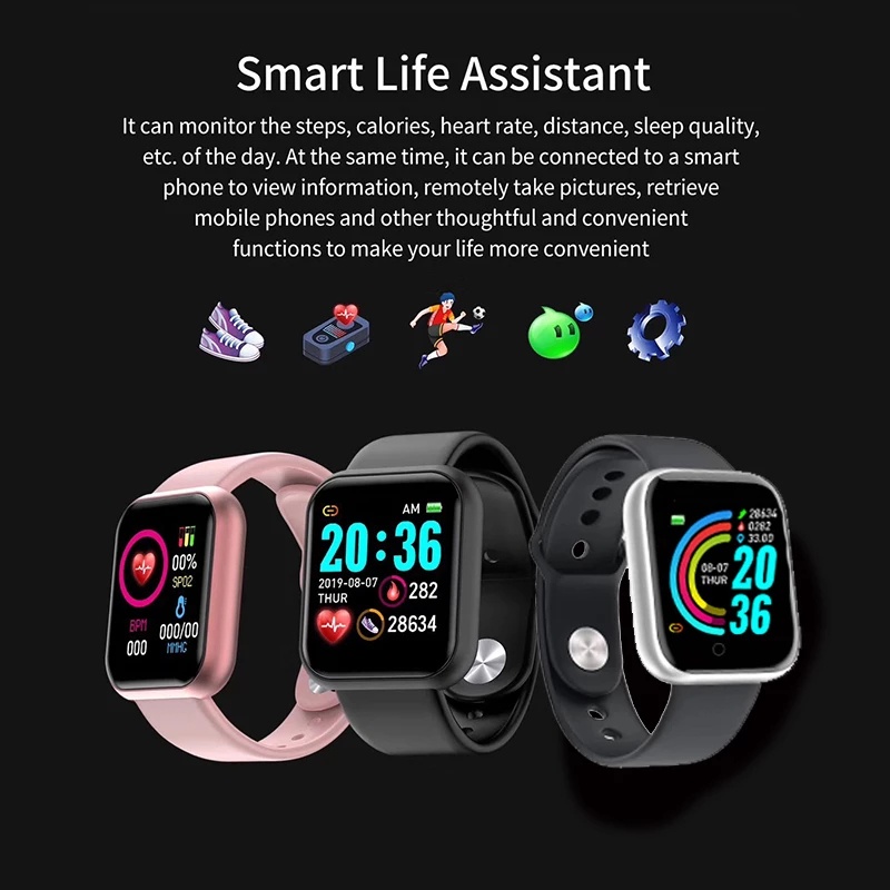 100cs Y68 Smart Watch Blood ressure Monitor Women Men Kids Smart Clock ...