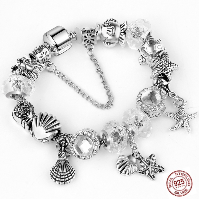 สร้อยข้อมือลูกปัดคริสตัล รูปเต่า ปลาดาว สีขาว สไตล์ยุโรป อเมริกัน ยอดนิยม DIY 2022 S925 ...