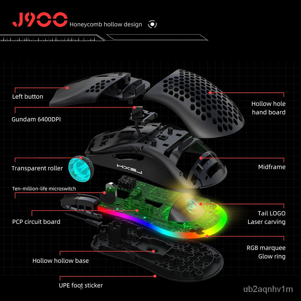 HXSJ J900 USB Wired Gaming Mouse RGB Gamer Mouses with Six Adjustable ...