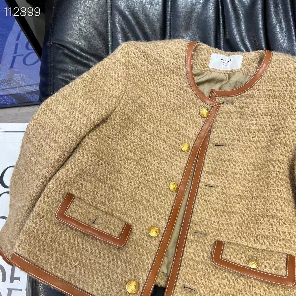 CELINE WOOL TWEED JACKET ชนช็อป เสื้อคลุม แจ็คเก็ต ผ้าทวิส ทวิช แต่งขอบ ...