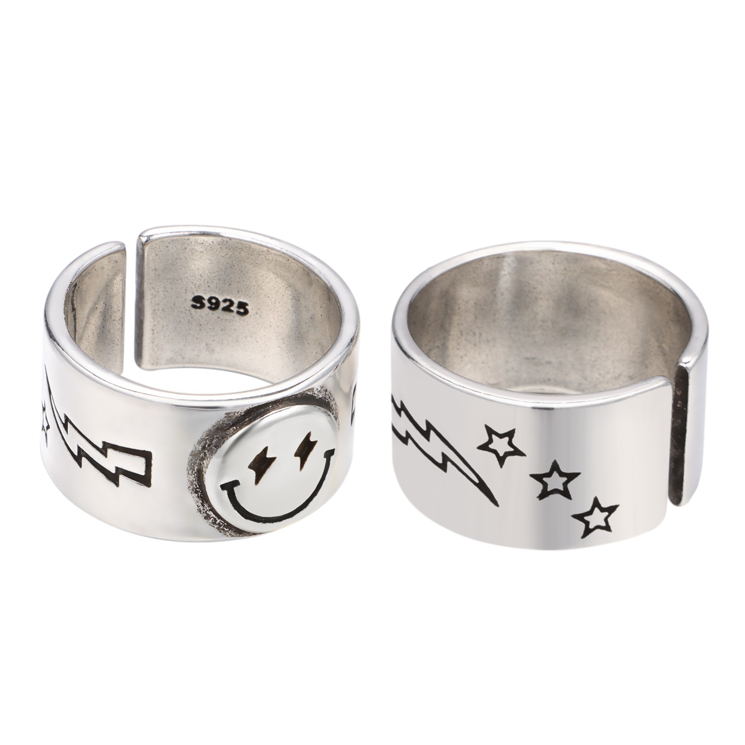 ROSE 1/2PCS Girl Smiling Face Rings Silver color Jewelry Smiley Face ...