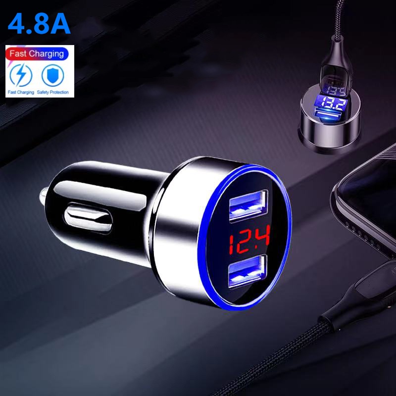 ☄Car Chargers 4.8A 5V Dual USB Car charger Lighter LED Fast Charging ...