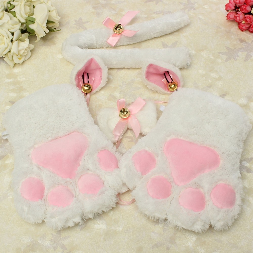 Cat Cosplay Set Paw Claw Gloves Ear Hairclip Tail Bow Tie Anime Costume ...