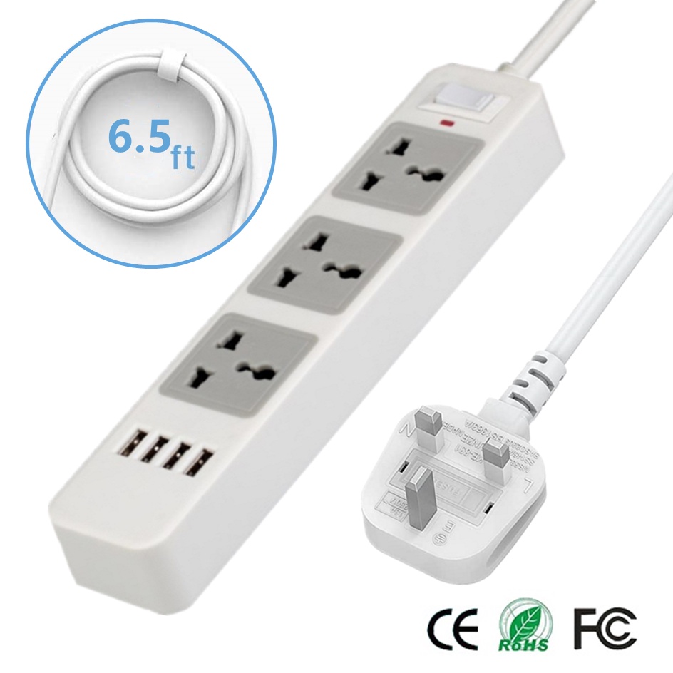 makM TESSAN Extension Socket 3 Pin UK Plug with 2 M Extension Power ...
