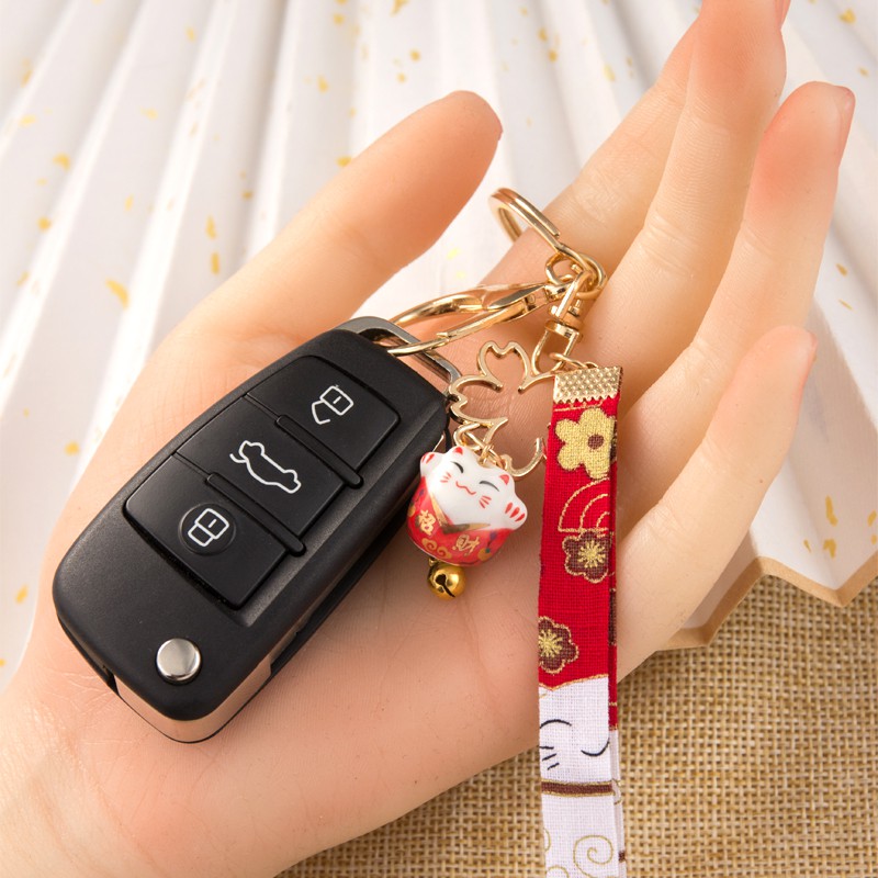 (Attention and courtesy) Lucky cat hand strap key chain pendant ...