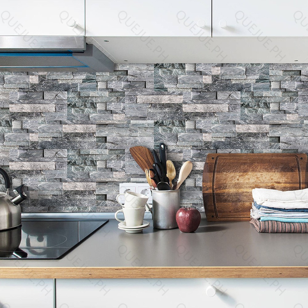 9PCS Gray Self-adhesive Stone Brick Wall Sticker Tile Sticker Bathroom ...