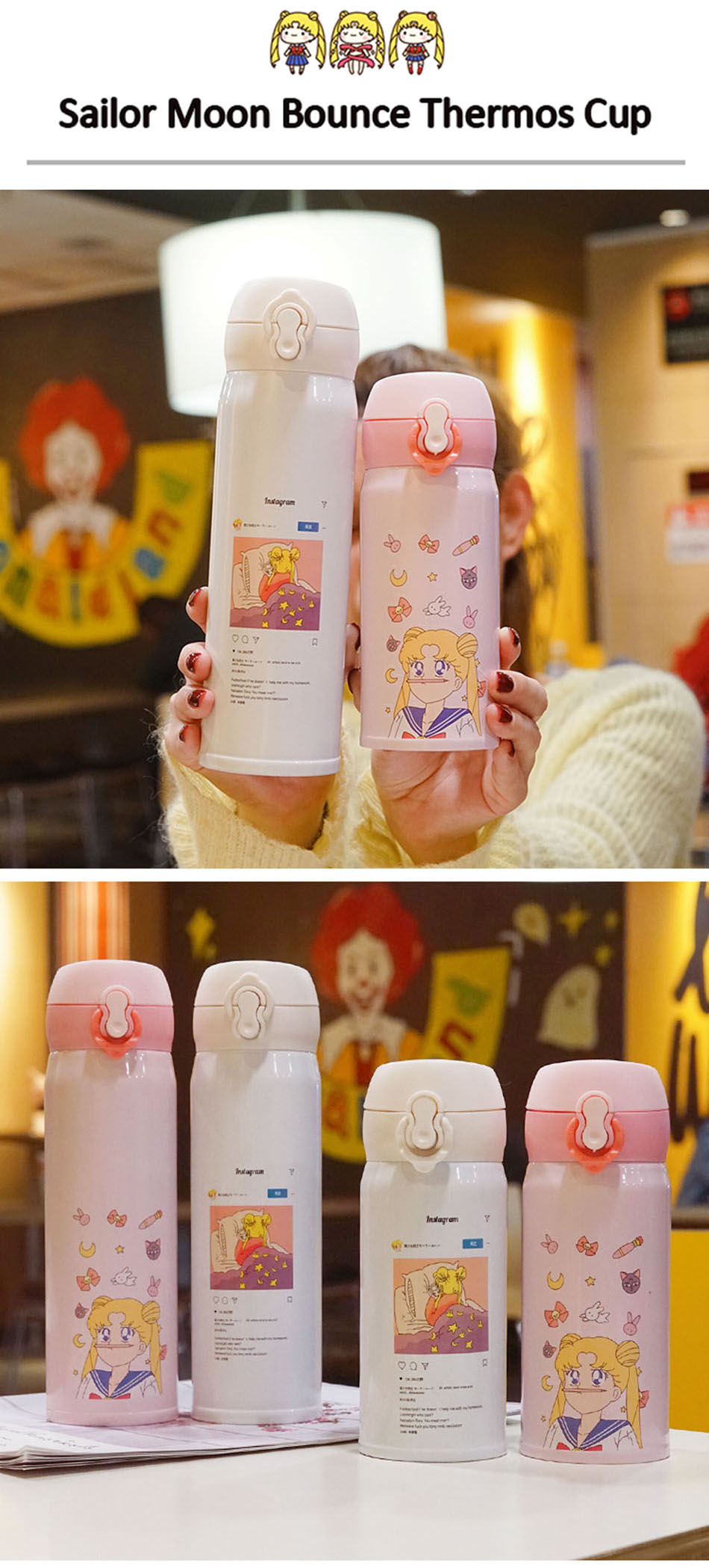 Please COD Kawaii Thermos Bottle Cute Cartoon Stainless Steel Vacuum ...