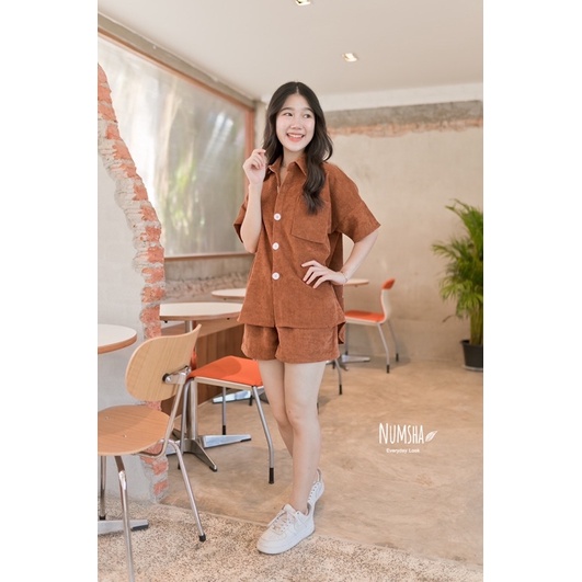 Numsha Brand เซ็ตเเขนสั้นลูกฟูกกระดุมใหญ่ NB22044 - numsha_brand - ThaiPick