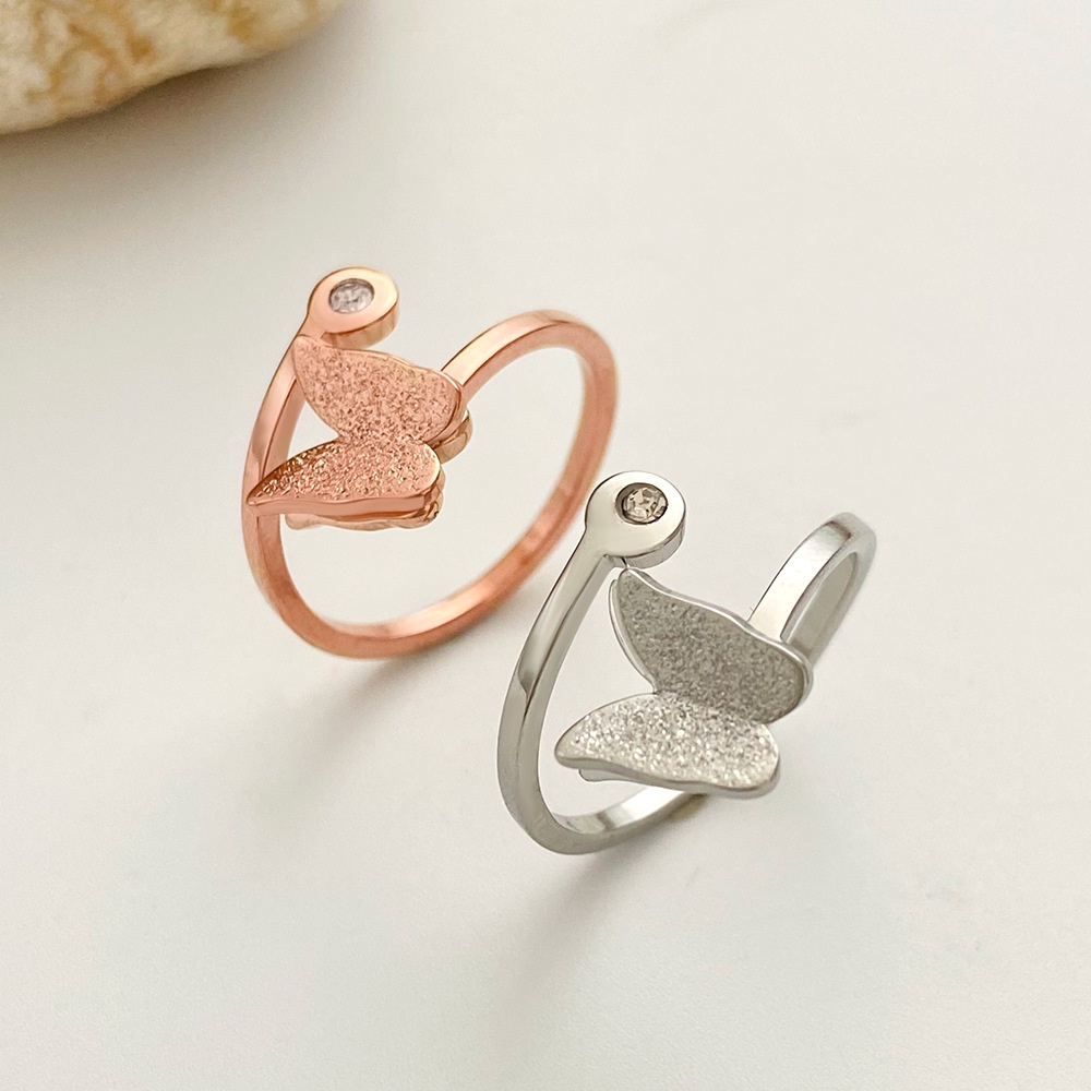 Qqww แหวนนิ้วชี้ ฝังเพชร สองชั้น รูปผีเสื้อ เรขาคณิต เรียบง่าย สไตล์ ...