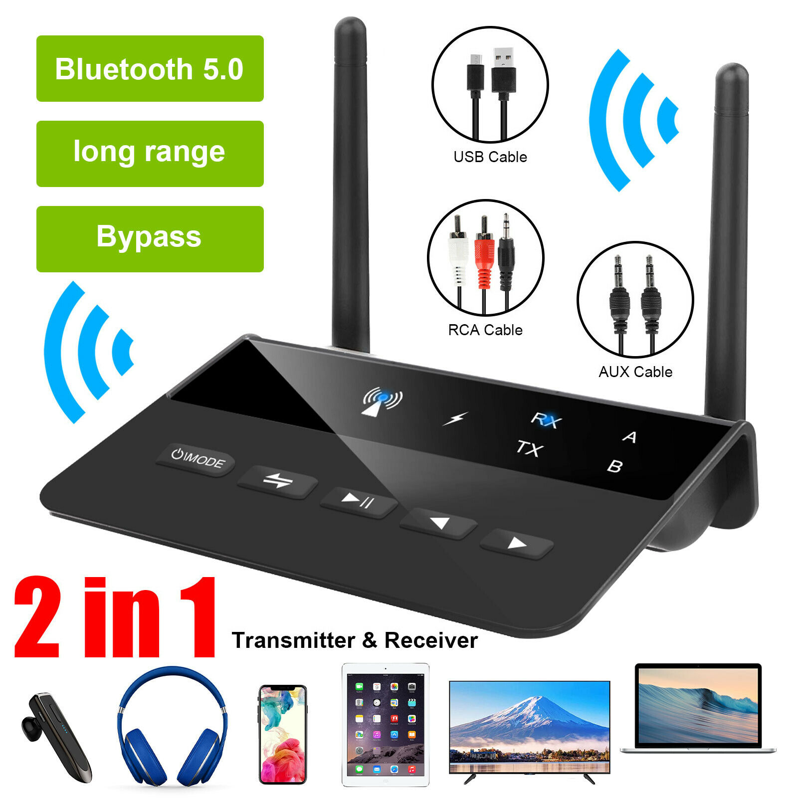 ღღLong Range Bluetooth 5.0 Transmitter Receiver aptX HD Low Latency ...