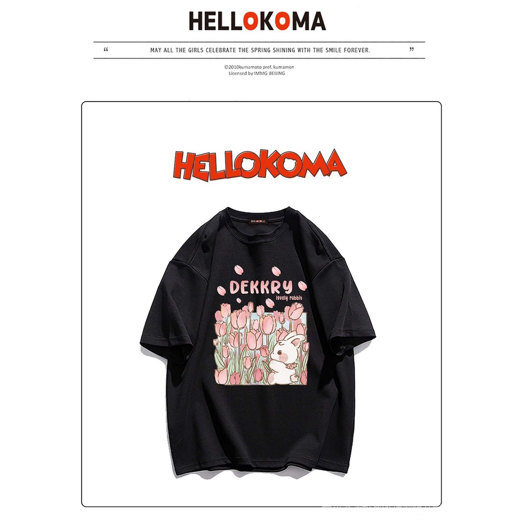 เสื้อยืดแขนสั้น ผ้าฝ้ายแท้ ทรงหลวม ลาย HELLO Preppy Style แฟชั่นฤดูร้อน ...