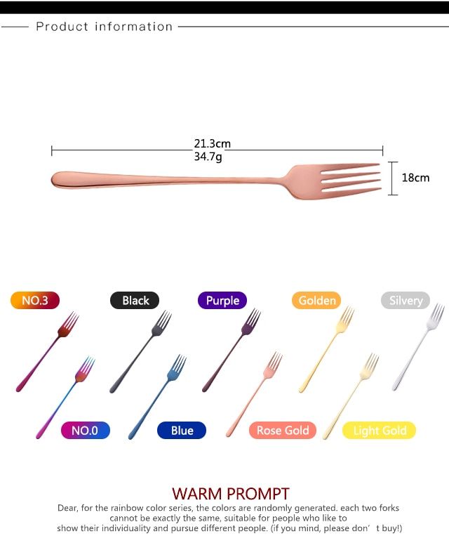 8 Colors Stainless Steel Dinner Fork Set Korea Colourful Dessert Fork ...