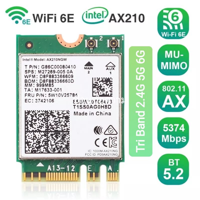 Intel AX210 WiFi 6E Tri Band 2.4G 5G 6G Bluetooth 5.2 Ngff M.2 802.11Ax ...