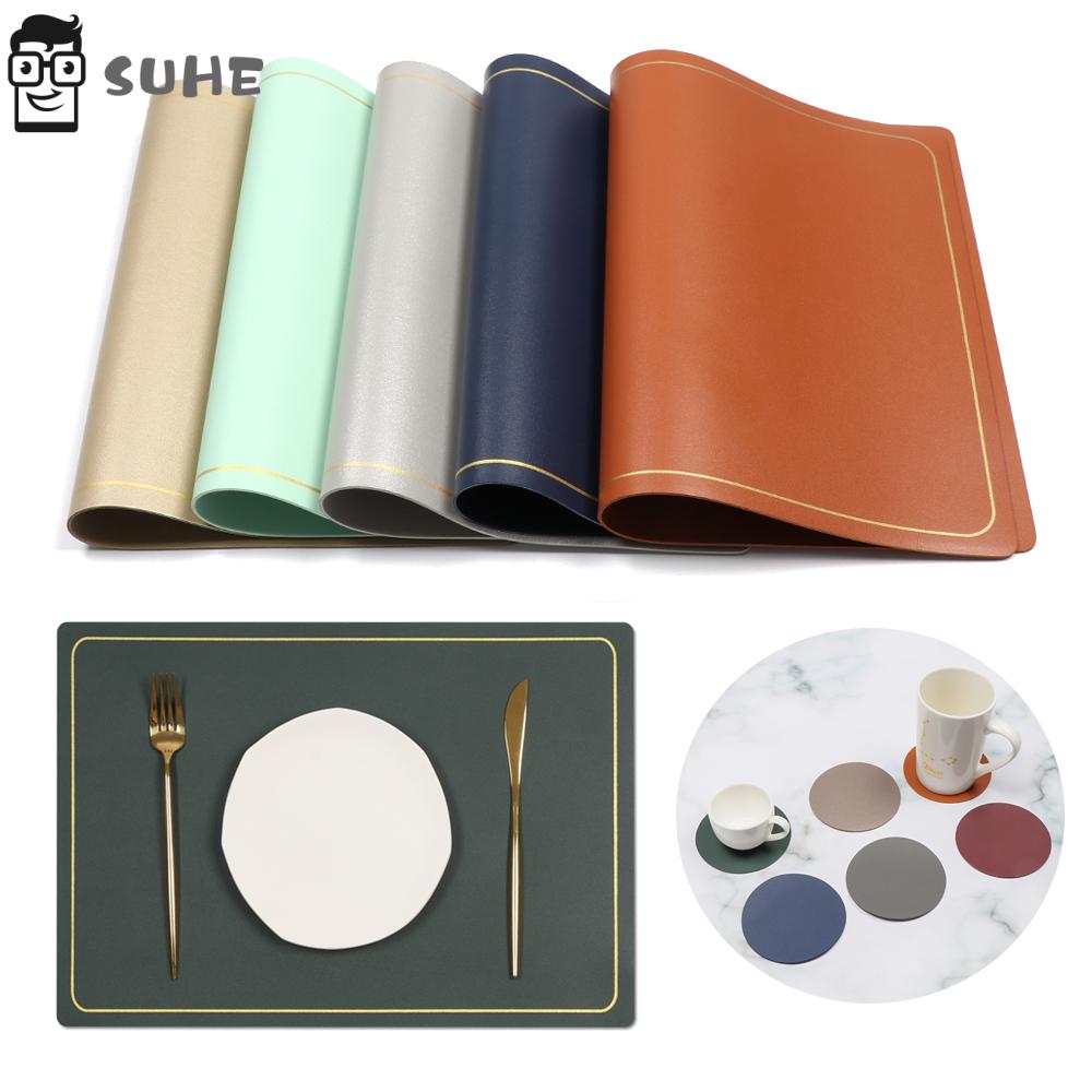 SUHE Home Dining PU Leather Round Table Mat Placemat Heat Insulation ...