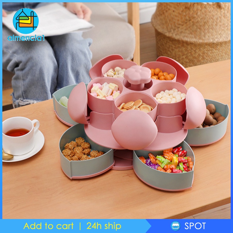 [ALMENCLA1] Bloom Rotating Candy Box 2 Layer Snack Nut Plate Plastic ...