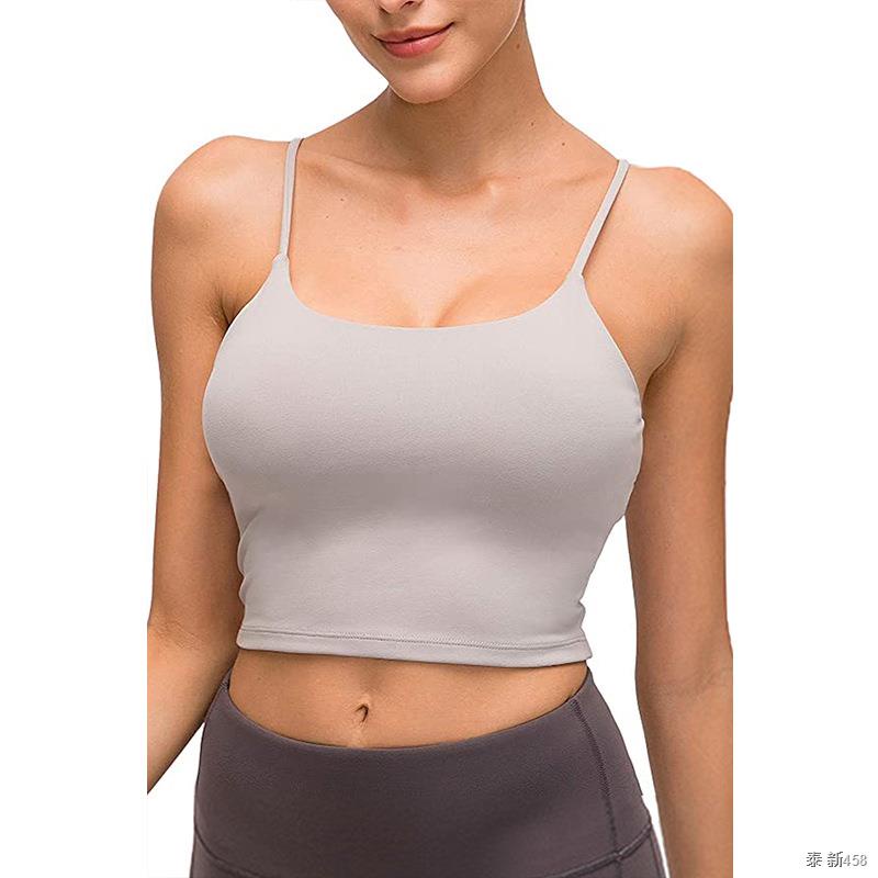 Women Padded Sports Bra Fitness Workout Running Shirts Yoga Tank Top Longline Cami Tank Top with ...