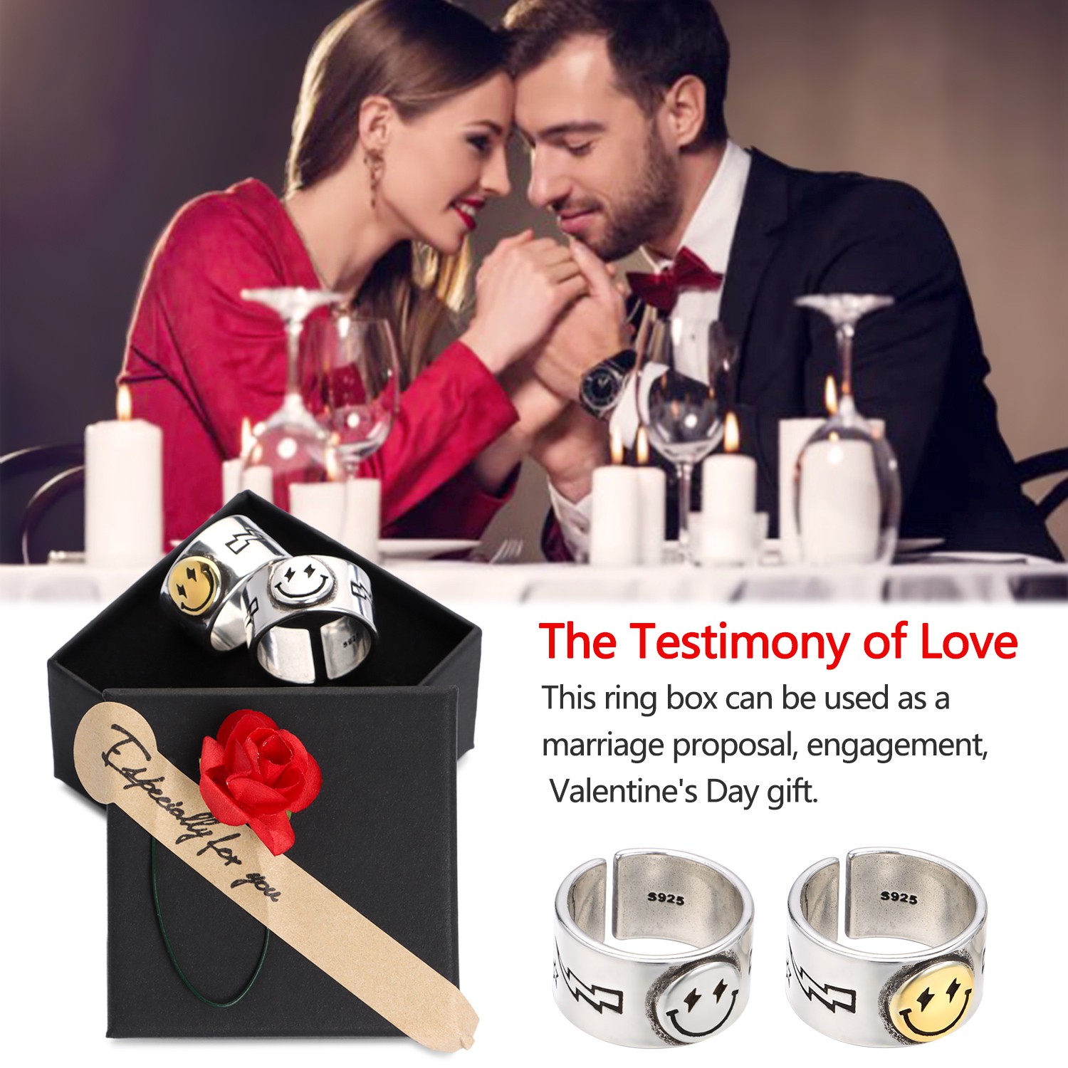 ROSE 1/2PCS Girl Smiling Face Rings Silver color Jewelry Smiley Face ...