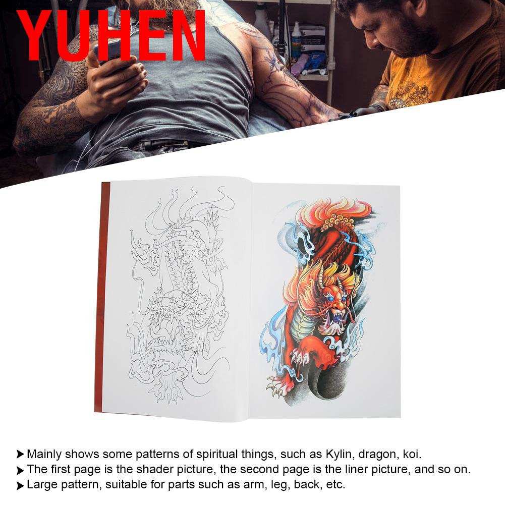Yuhen 56 Pages Koi Kylin Pattern Shader Tattoo Book Practice Template ...