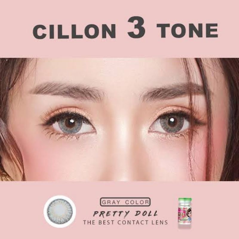 คอนแทคเลนส์ Mini Cillon 3 Tone สีเทาตาล graybrown มีค่าสายตา (0.00)-(-5 ...