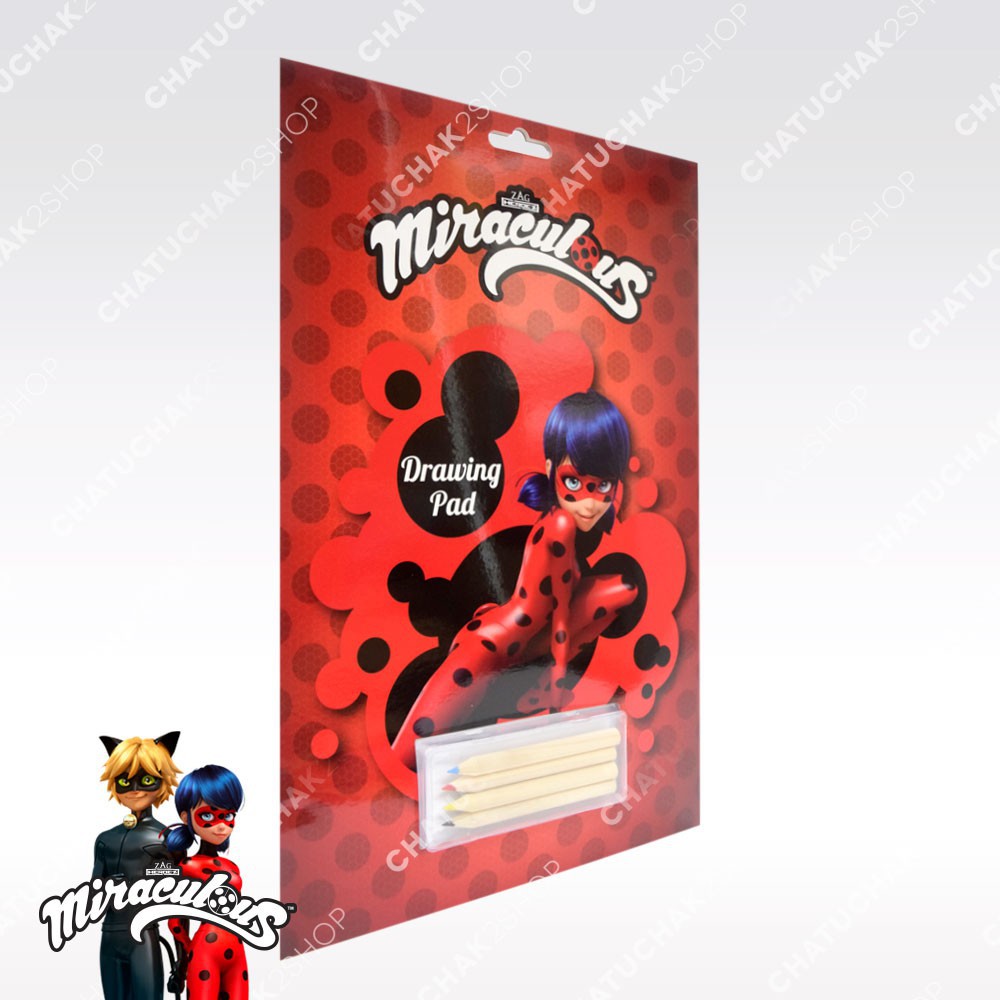 ดินสอสี ชุดระบายสี พร้อมสีไม้ ลายการ์ตูน เลดี้บัค / Drawing pad with 4 ...