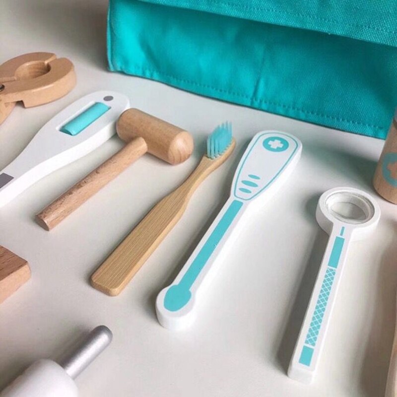 18Pcs Children Wooden Pretend Dentist Toolbox Simulation Tool ...