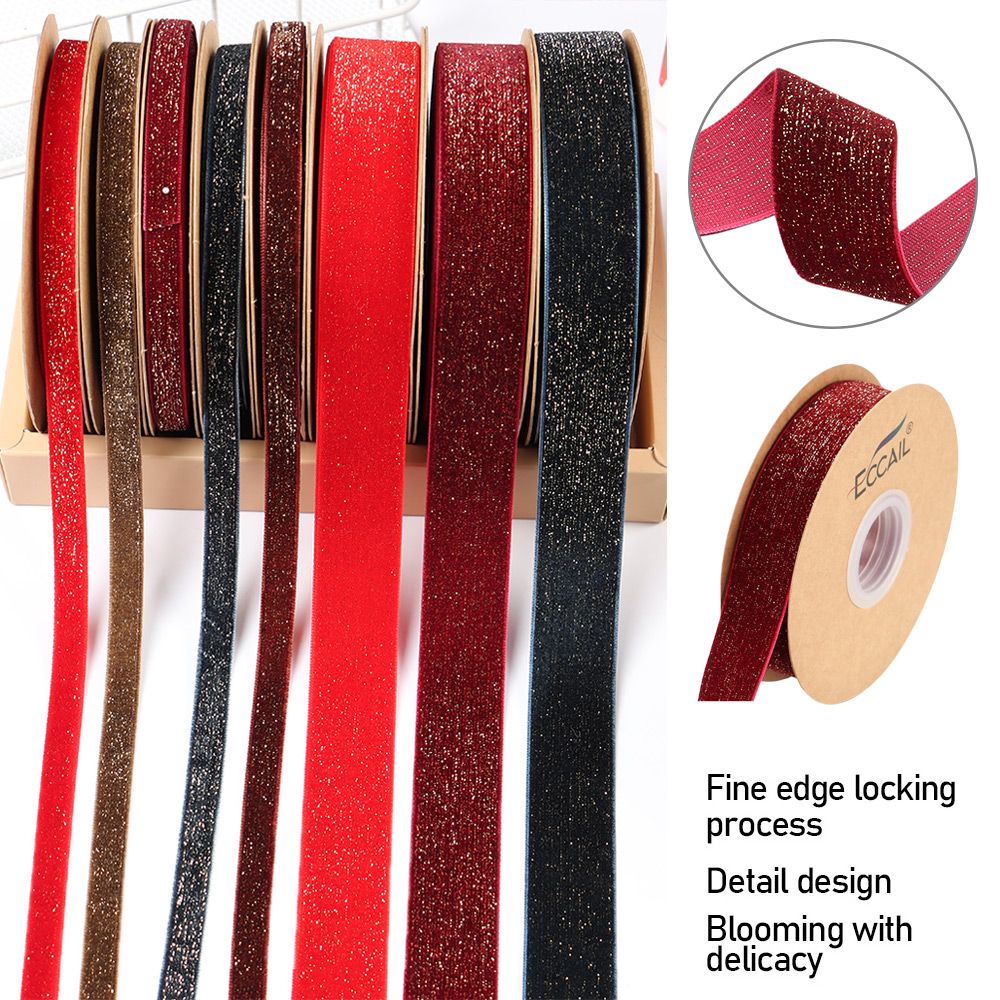 LANFY???? 10mm 25mm 10yards Party Gold Wire Velvet Ribbon Home Wrapping ...