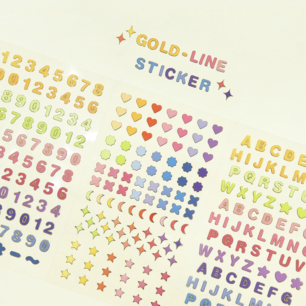 สติกเกอร์ Gold Line⭐ แต่งแพลนเนอร์ DIY ตัวอักษร ตัวเลข Letter Number ...