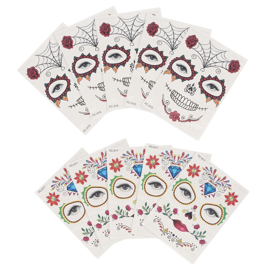 10 Sheets Halloween Face Temporary Tattoos Face Tattoos Decals Face ...