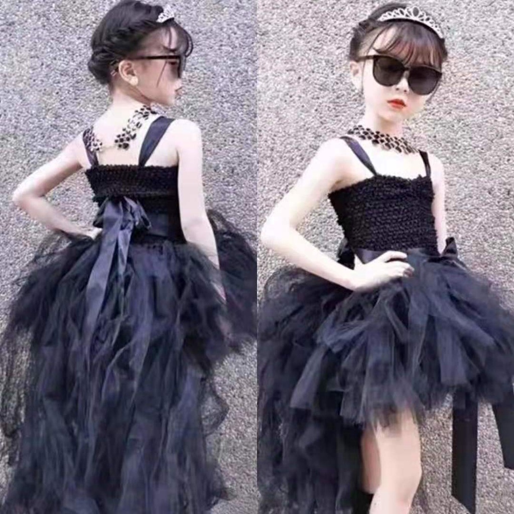 สาวชุดราตรีสีดำต่อท้ายเด็กวันเกิดชุดเจ้าหญิงแคทวอล์รุ่นโฮสต์แคทวอล์เปียโนเครื่องแต่งกายdress