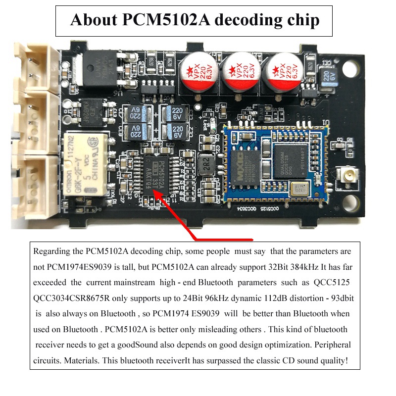 Qcc5125 อะแดปเตอร์รับสัญญาณบลูทูธ 5.1 APTX-HD DSP PCM5102A DAC 32Bit ...
