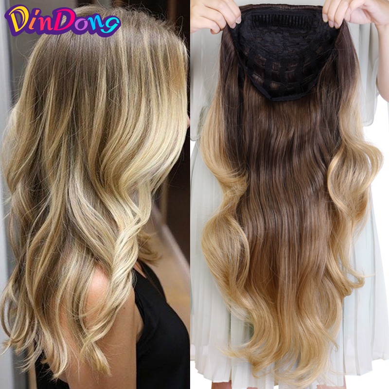 DinDong 24quot Synthetic Wave 34 Ladies Half Wig Hair Wavy Wigs with ...