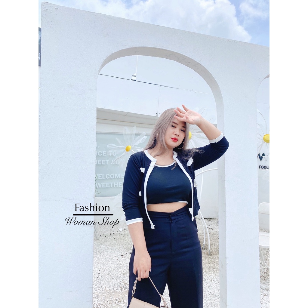 BB23 ชุดเซ็ต 2 ชิ้นเสื้อกล้ามเสื้อคลุมแขนยาว คาร์ดิแกนแขนยาว อกประมาณ 35-44 นิ้ว เสื้อยืดไซส์ ...