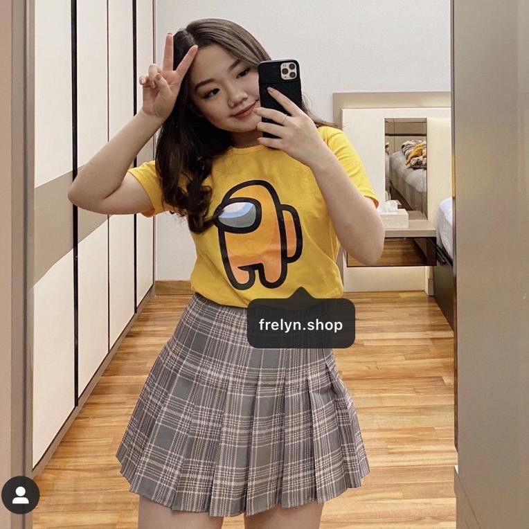 BERSHKA เสื้อยืดลายการ์ตูน Among Us Yellow Lilac ขนาดใหญ่ Tumblr Tee ...