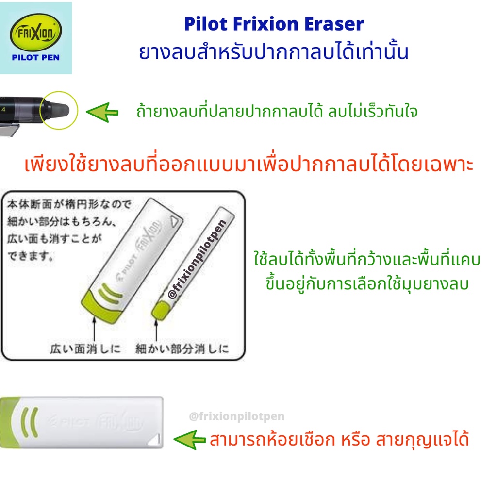 Pilot Frixion Eraser ยางลบสำหรับปากกาลบได้เท่านั้น มีสีน้ำเงิน สีขาว ...