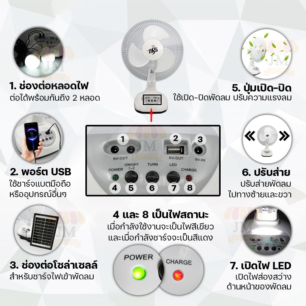พัดลมโซล่าเซลล์ส่ายได้ Solar HS-8019 พัดลมพกพา พัดลมตั้งพื้น แถมฟรี หลอดไฟ พร้อมแผงโซล่าเซลล์ ...