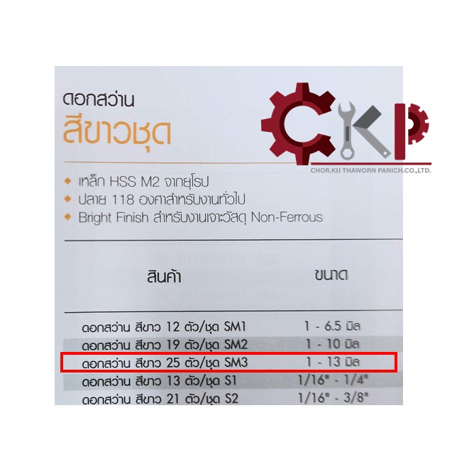 SUTTON ดอกสว่านเจาะเหล็กสีขาว 25 ตัวชุด 1 -13 mm. SM3 Jobber Drill Sets ...