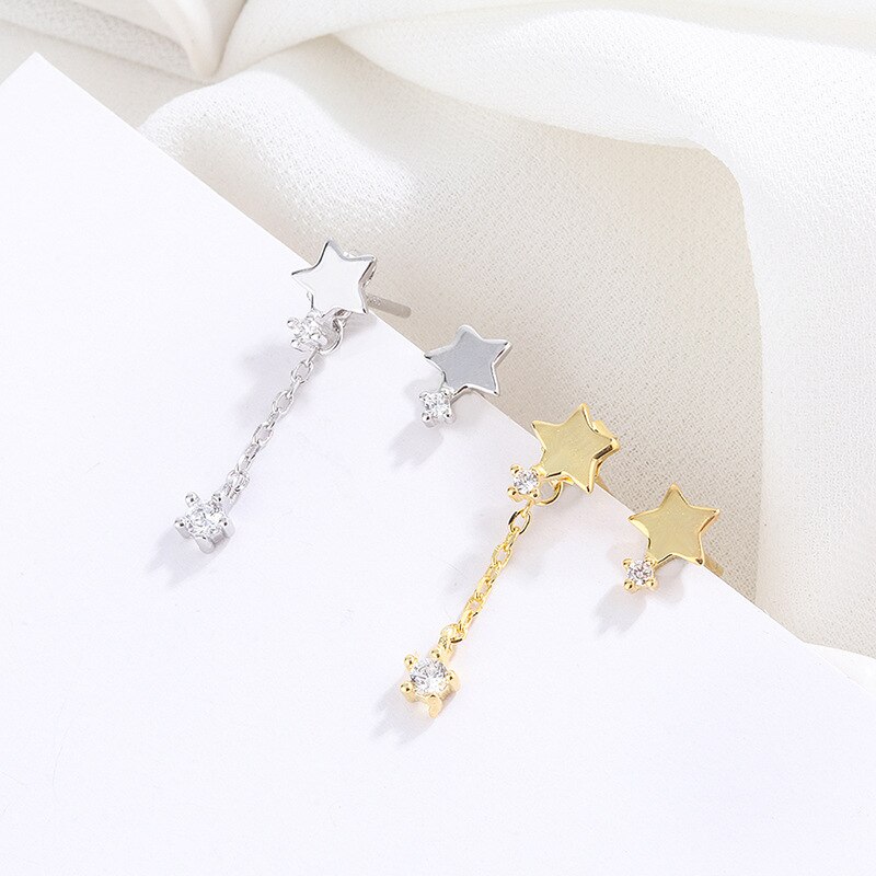 Asymmetric star diamond earrings tassel temperament simple ear jewelry ...
