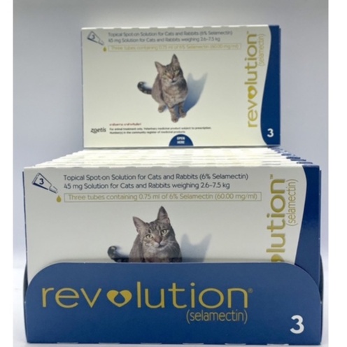 พร้อมส่ง Revolution cat (น้ำเงิน)ยาหยอดหลังแมว 2.5-7.5 kg. ป้องกัน เห็บ ...