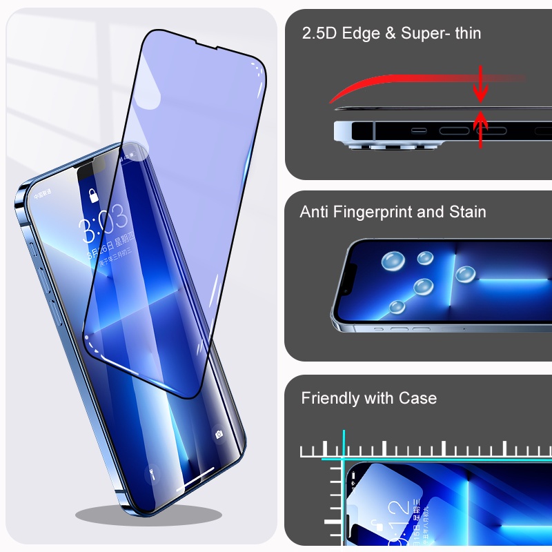 TOLIF Anti Blue Light Tempered Glass Full Coverage Screen Protector For Apple iPhone 6 6S 7 8 SE ...