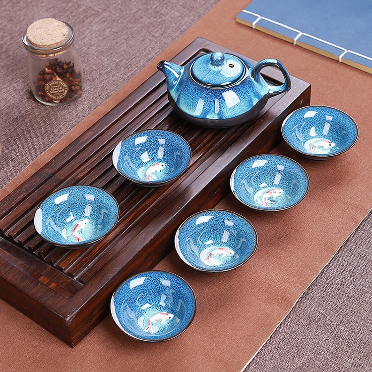 ชุดชา：Jun orcelain Kung Fu tea set Tenmoku fish fun tea cu ore Zisha ...