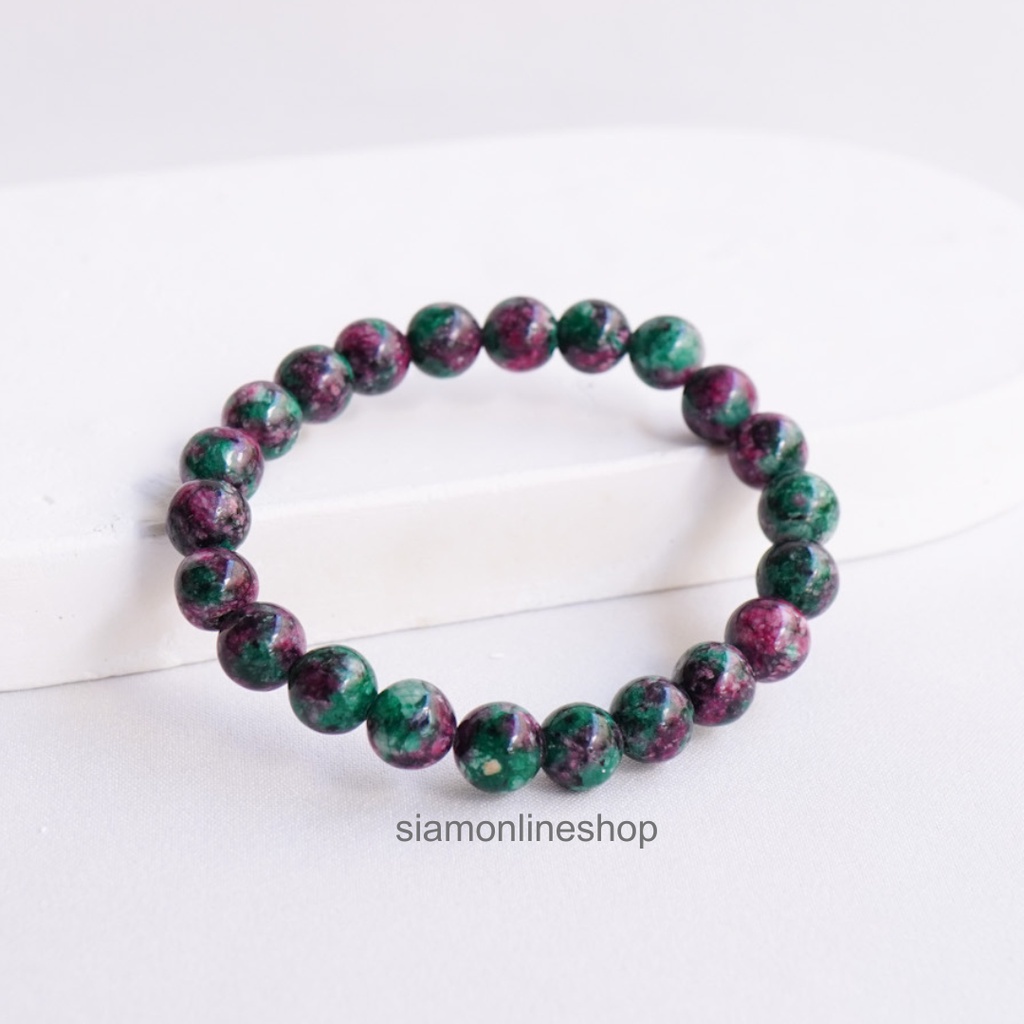 RUBY ZOISITE หิน รูบี้ซอยไซต์ เลือกขนาดเม็ดหินได้ (4-12 มม.) หินแห่งสติปัญญา สร้อยข้อมือหินแท้ ...