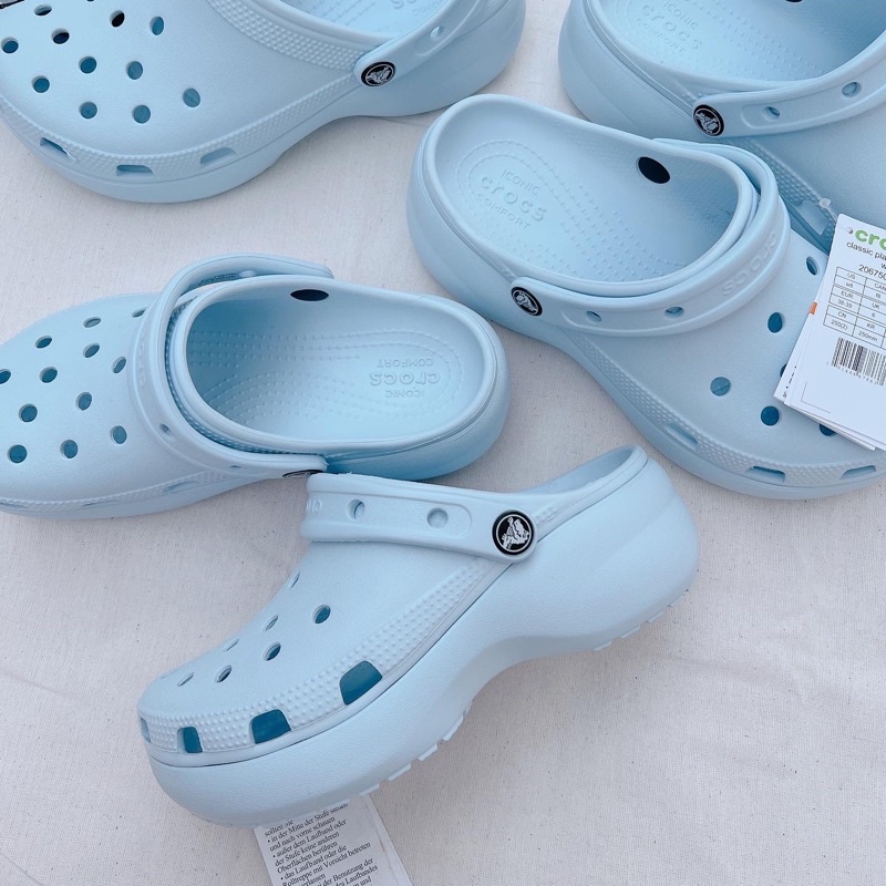 Crocs Classic Platform Clogs Mineral Blue | Shopee Thailand
