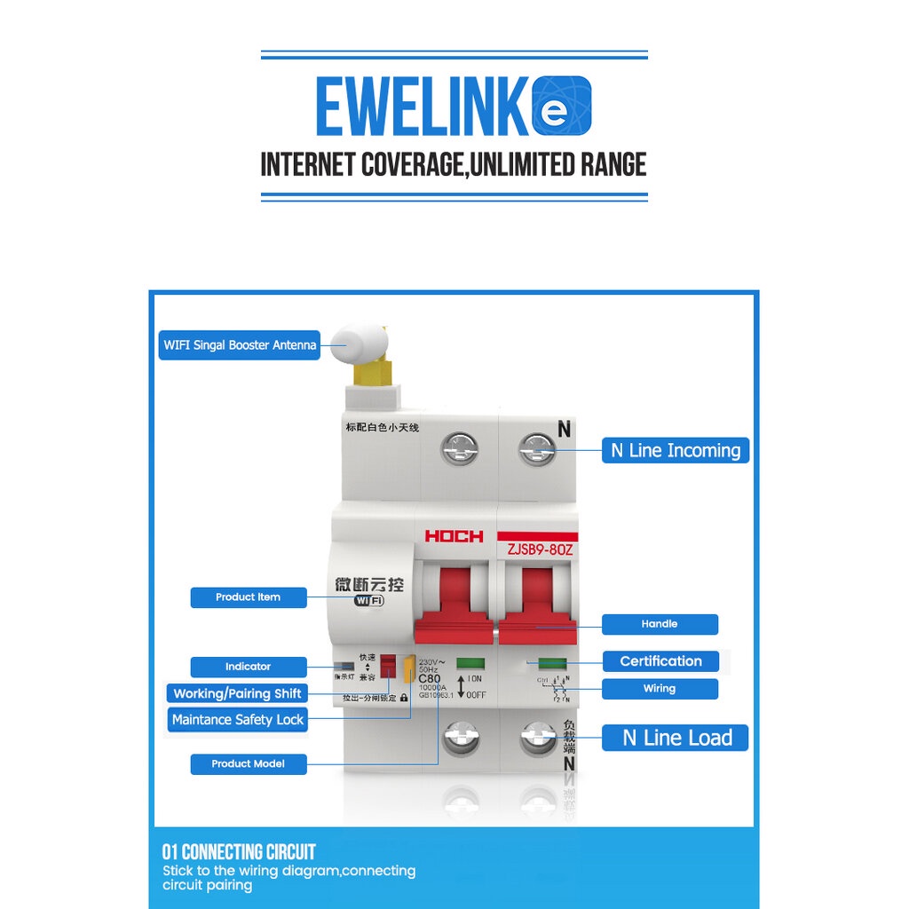 Ewelink 2P Wi-Fi Circuit Breaker (20A 32A 50A 63A) เซอร์กิตเบรกเกอร์ ...
