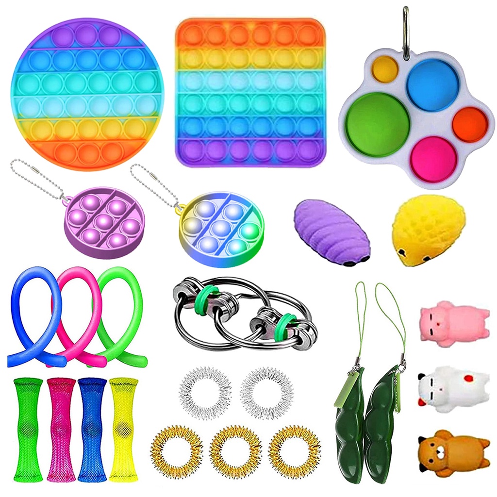 23 IN 1 Fidget Toys Pops it Sensory Antistress Toy Pack Squishy ...