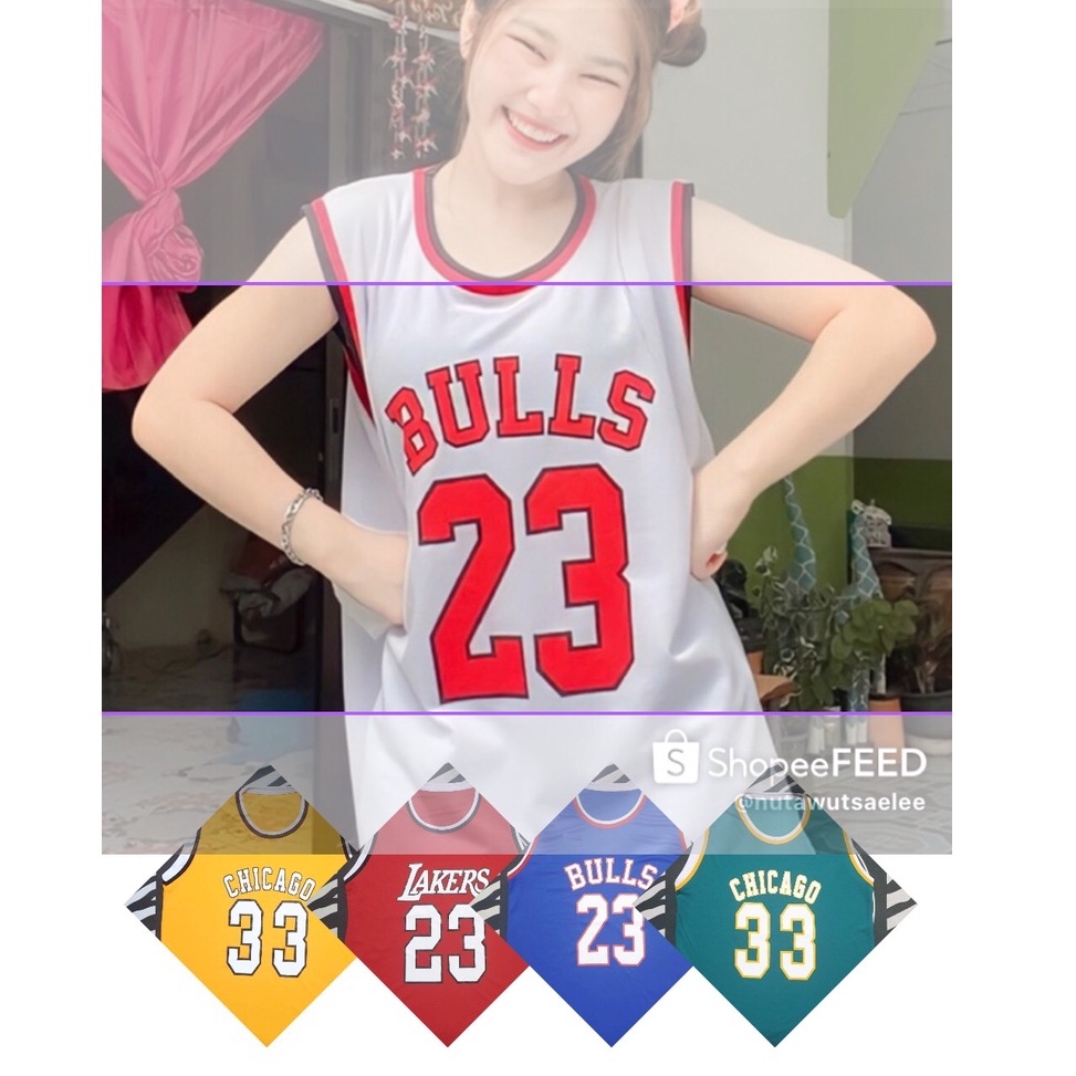 เสื้อบาส ชายหญิง ฟรีไซส์ SMLXL ใส่ได้ ทรงโอเว่อร์ไซส์ตัวใหญ่ (รอบอกยืดได้ถึง 36-42 ยาว 29 ...