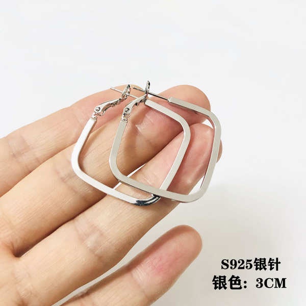 ตุ้มหูเงินแท้ S925 Pure Silver Needle Simplicity 2021 แหวนหูสแควร์บล็อกใหม่ที่เกินจริงแหวนหูขนาด ...